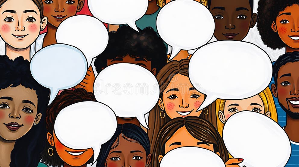 Diverse Group Communication Concept with Empty Speech Bubbles ...