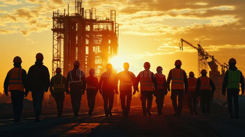 A Diverse Group of Construction Workers Approaches a Busy Construction ...
