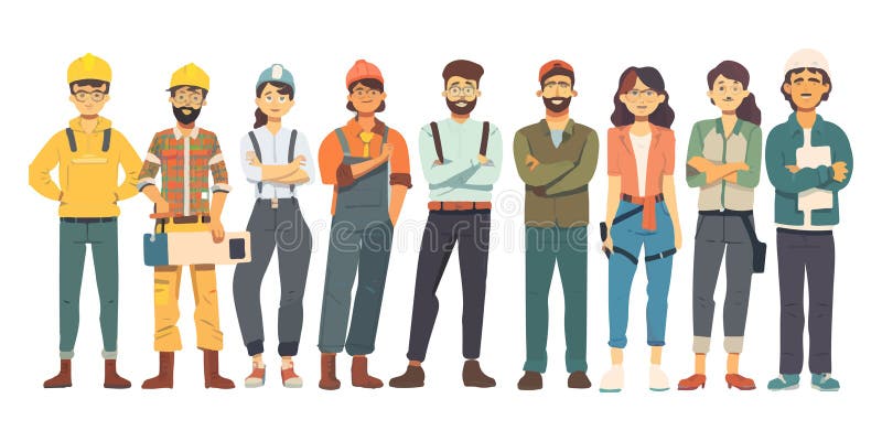 Diverse Group of Construction Workers Stock Vector - Illustration of ...