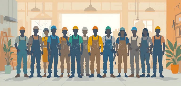 Diverse Group of Construction Workers Standing Together in Unity ...