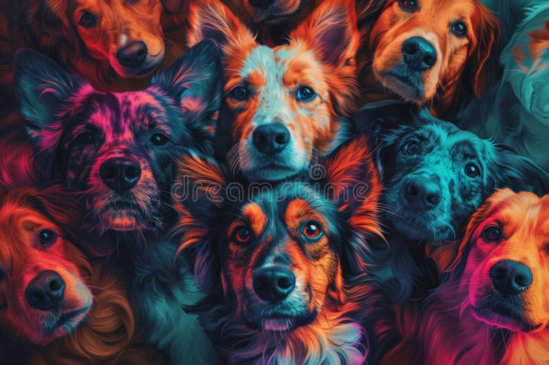 Diverse Group of Dogs with Different Colored Faces Stock Illustration ...