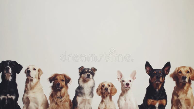 A Diverse Group of Dogs Sits Side by Side, Showcasing Different Breeds ...