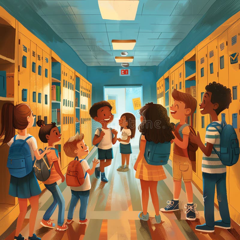 Diverse Group of Elementary School Students Talking and Smiling in a ...