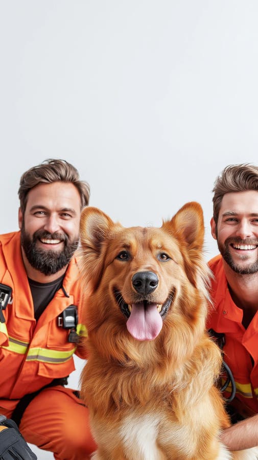 Diverse Group of Emergency Responders and Their Canine Partner Pose ...