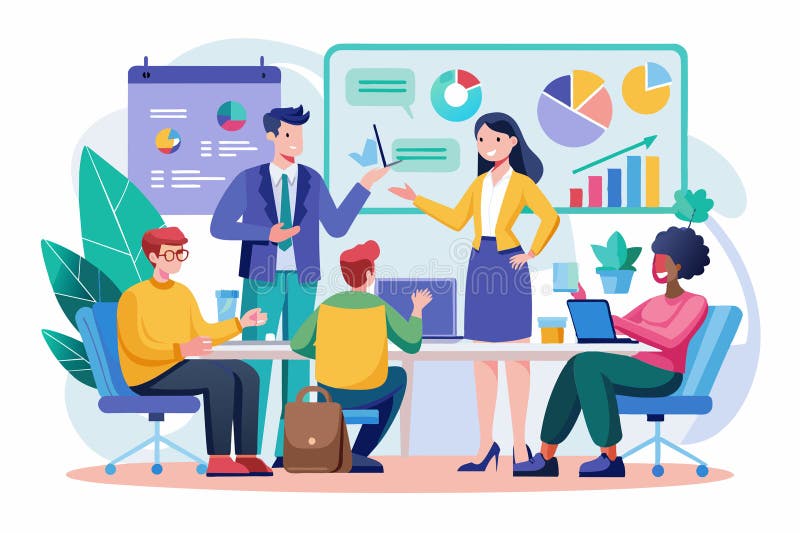 A Diverse Group Engages in a Pitch Meeting, Sharing Ideas with Charts ...