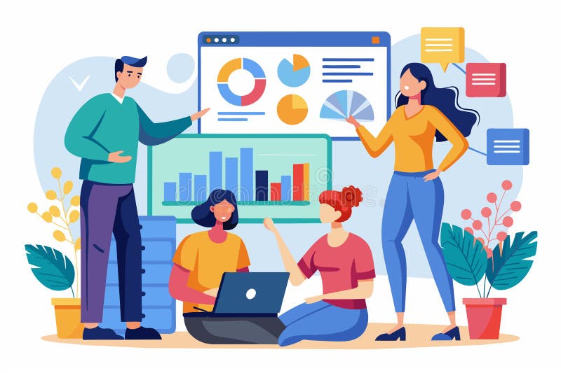 A Diverse Group Engages in Trading Data Discussions, Showcasing Charts ...