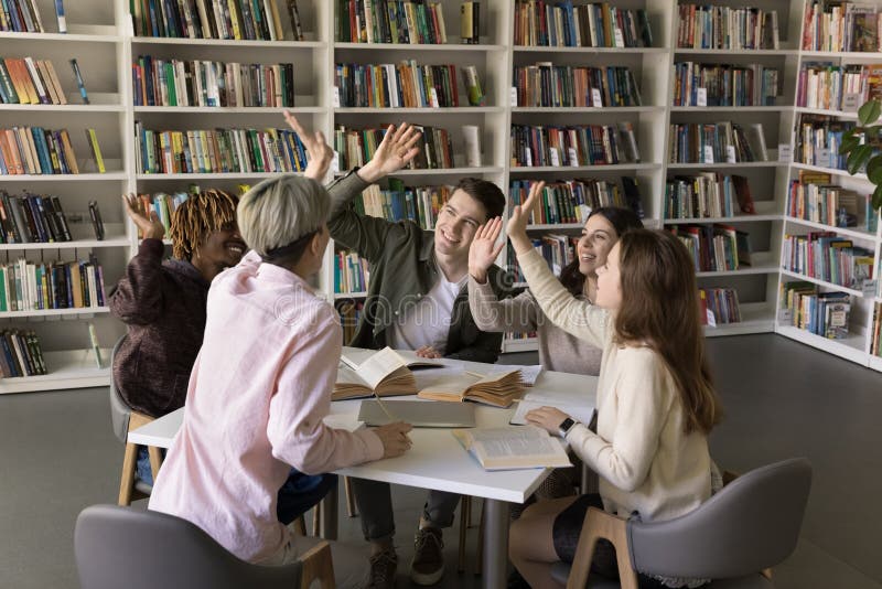 Diverse Group of Excited Students Enjoying Teamwork, Education Process ...