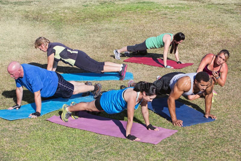 Diverse Group Exercising Outdoors Stock Image - Image of active, latino ...