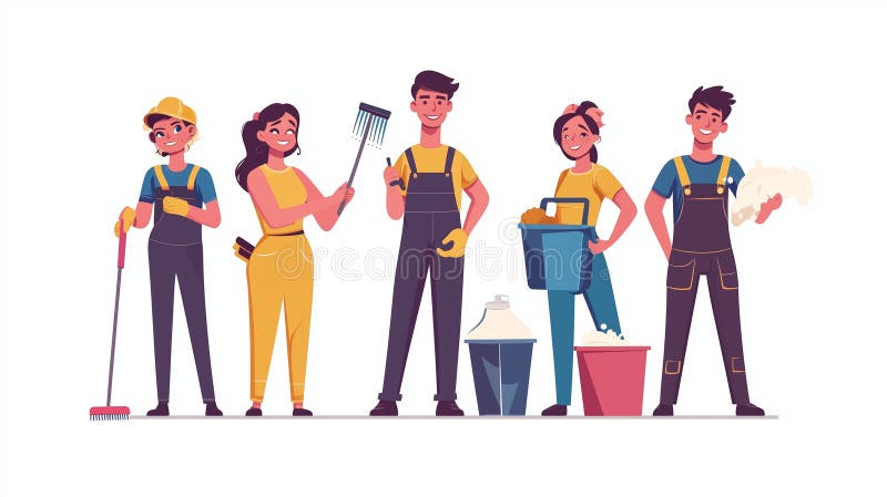 Group of Diverse Individuals Engaged in Cleaning Activities, Showcasing ...