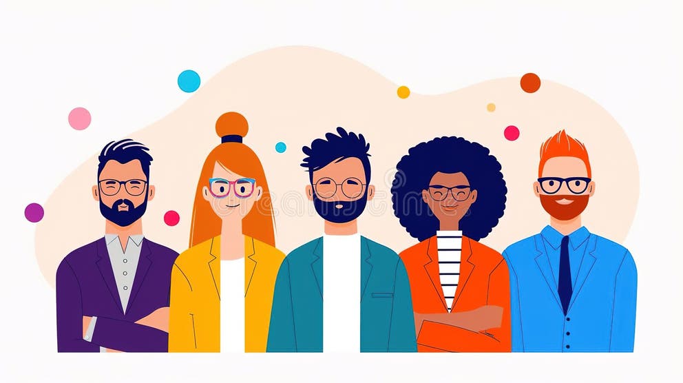 Diverse Group of Five People with Glasses, Representing Teamwork and ...