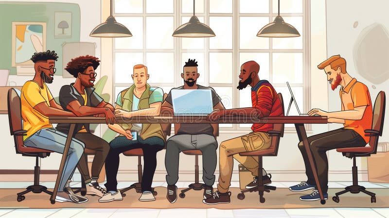 Group of Friends Collaborating in a Modern Workspace during a ...