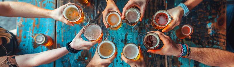 Diverse Group of Friends on a Pilsner Pub Crawl Flat Design Top View ...