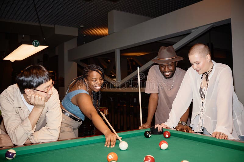 Diverse Group of Friends Playing Pool Stock Photo - Image of cheerful ...