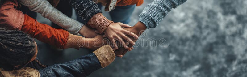 A Diverse Group is Gathering, Placing Hands Together in a Circle Stock ...