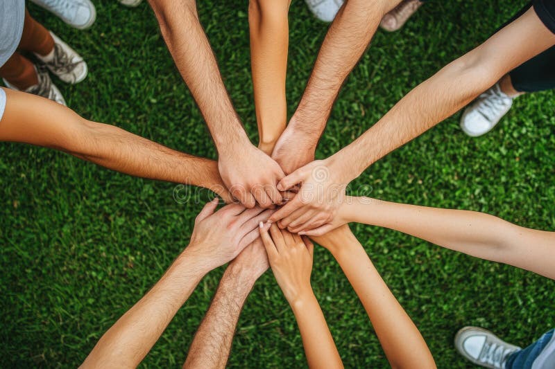 A Diverse Group is Gathering, Placing Hands Together in a Circle Stock ...