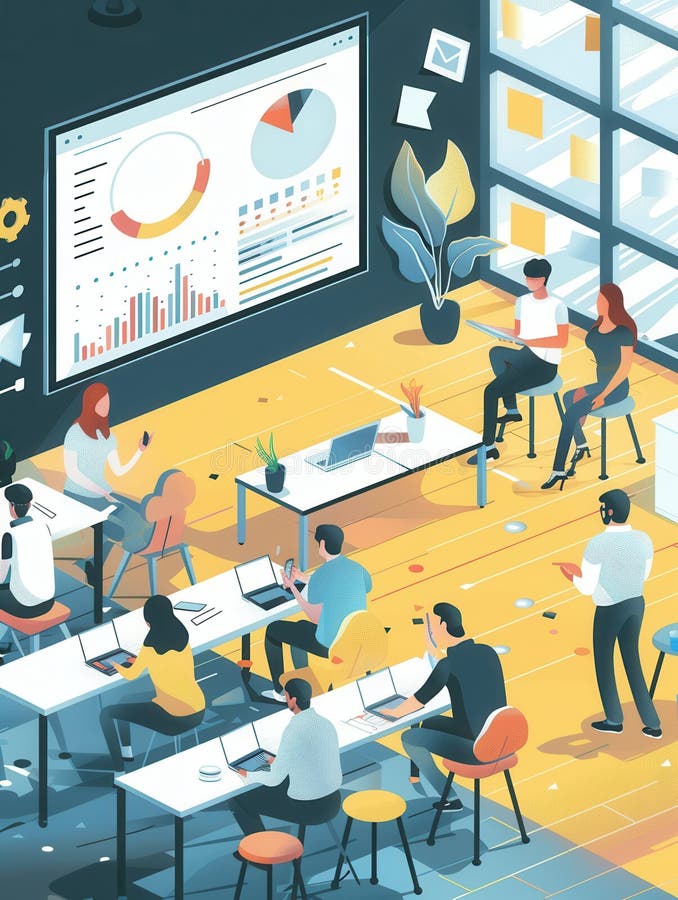 A Diverse Group Gathers in an Office for a Data Presentation, Engaging ...