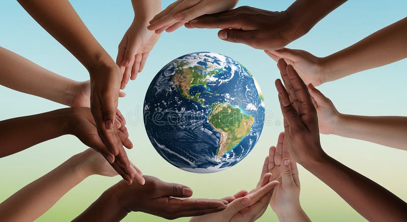 A Diverse Group of Hands Encircles a Small Globe, Symbolizing Unity and ...