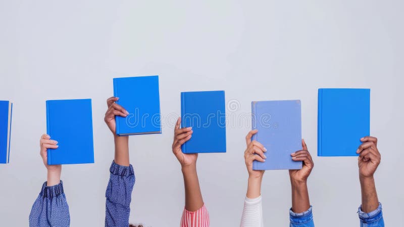 The Group Holding Blue Books.AI Generated Image Stock Image - Image of ...