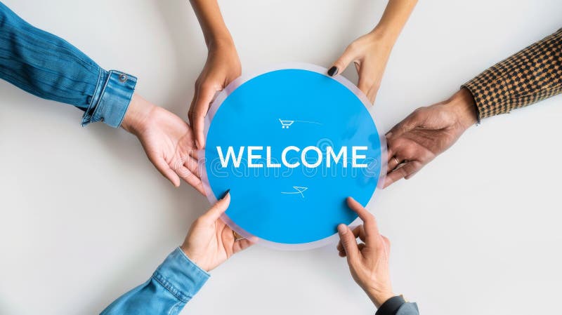 The Group Holding Welcome Sign.AI Generated Image Stock Image - Image ...