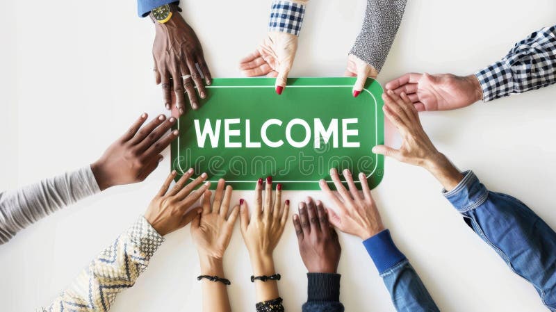 The Welcome Sign with Hands.AI Generated Image Stock Photo - Image of ...