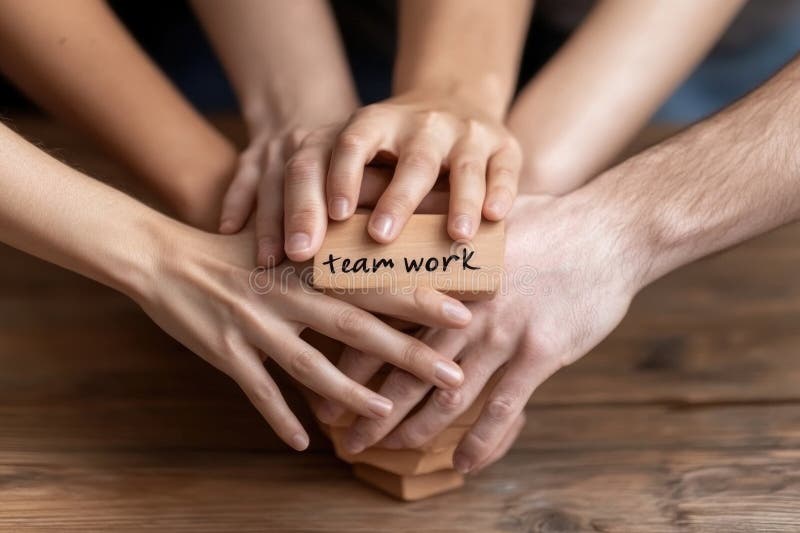 Diverse Group of Hands Stacking Wooden Blocks Symbolizing Teamwork and ...