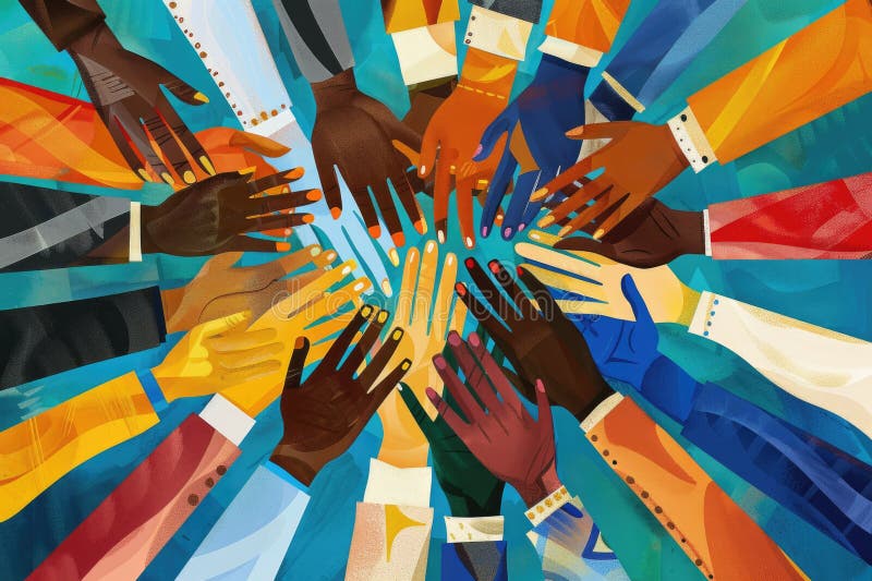 Diverse Group Hands Together in Unity, Multicultural Teamwork Concept ...