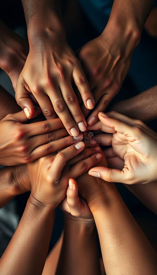 Diverse Group Hands Together for Unity and Support Concept Stock ...