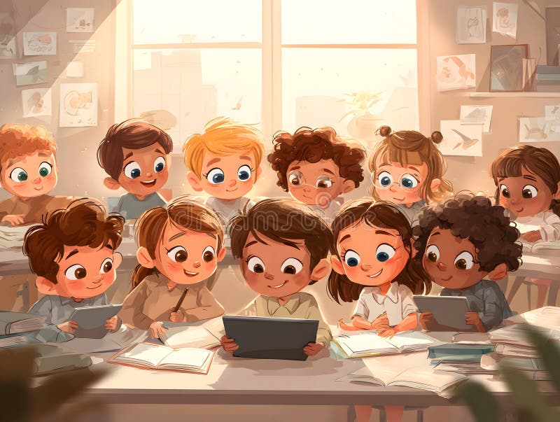 A Diverse Group of Happy Children Learning Together in a Bright ...