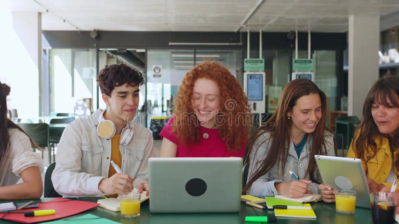 Diverse Group of Exchange University Student People Studying Together at Campus Stock Footage ...