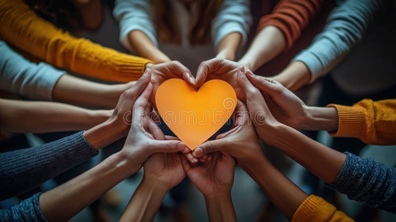 Diverse Group Holds Heart-shaped Object Unity, Partnership. Hands Form ...