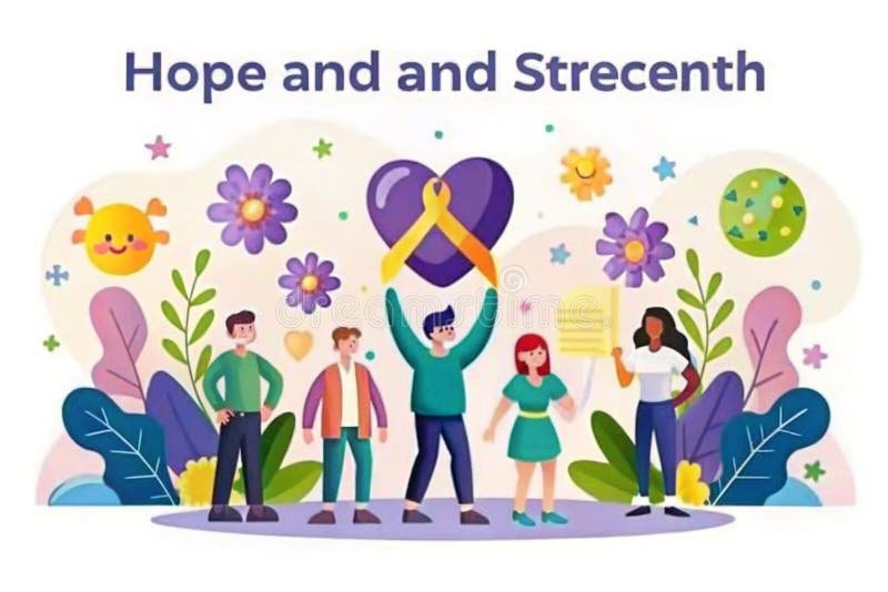 Diverse Group Holds Hope Ribbon, Support, Awareness, Community Stock ...