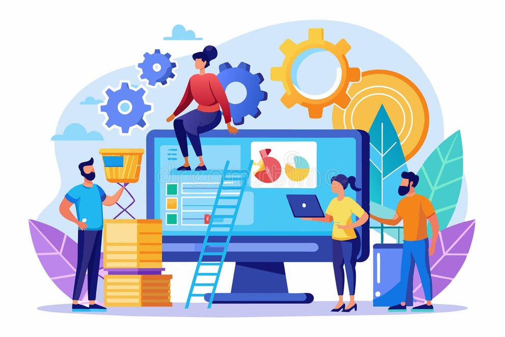 A Diverse Group of Individuals is Engaged in Installing Software and ...