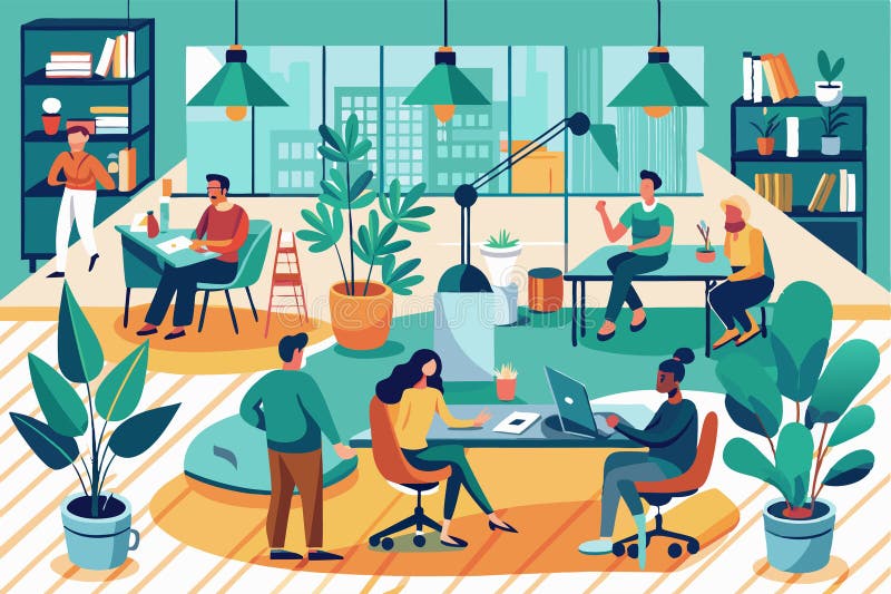 A Diverse Group of Individuals Engages in Various Work Activities in a ...