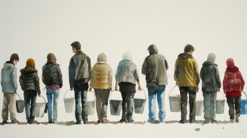 Diverse Group of Individuals Holding Buckets in Alignment Stock Photo ...