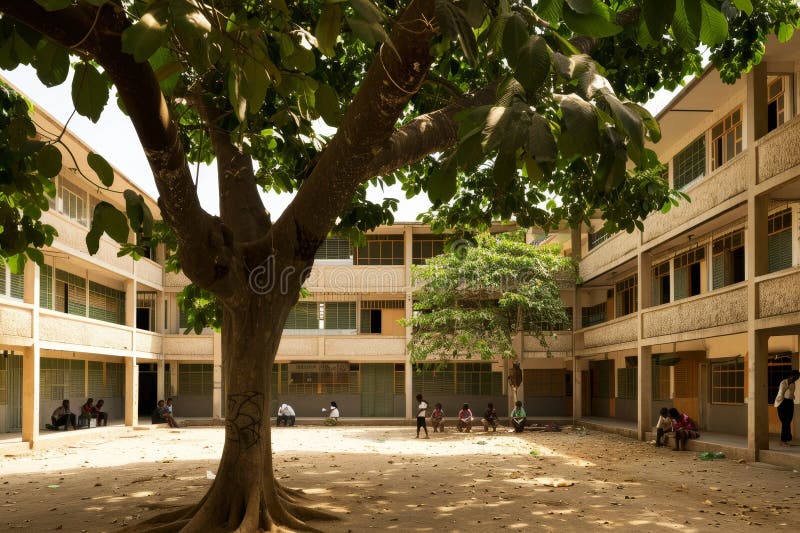 A Diverse Group of Individuals Sitting Around a Tree in a School ...