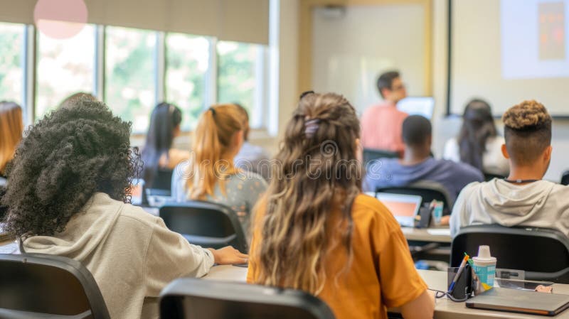 Group of People Sitting at Desks in a Classroom Stock Photo - Image of ...