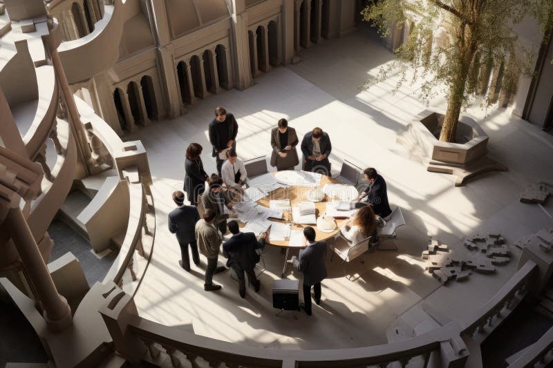 A Diverse Group of Individuals Standing Around a Table in a Bright Room ...