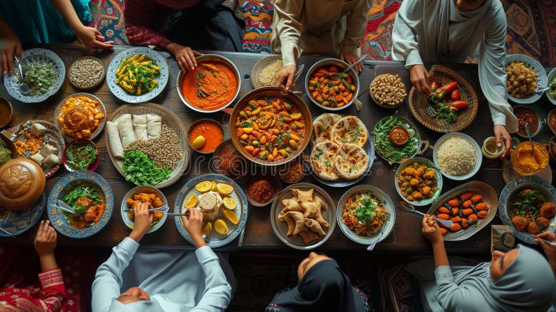 Group of People Gathered Around Table Filled with Food Stock ...