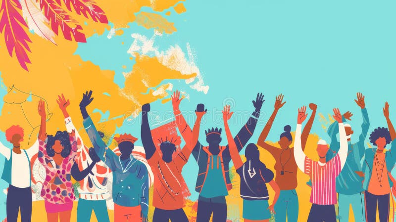 A Diverse Group of Individuals Stands Together with Raised Hands ...