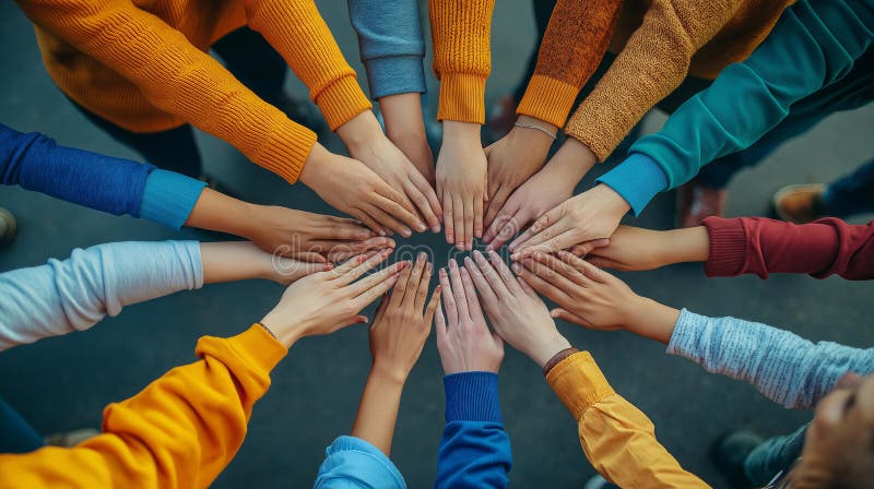 Multiracial People Stacking Hands in a Circle Together in Unity and ...