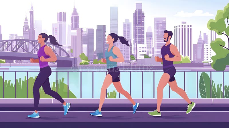 Diverse Group Jogging in a Cityscape Setting. Stock Illustration ...