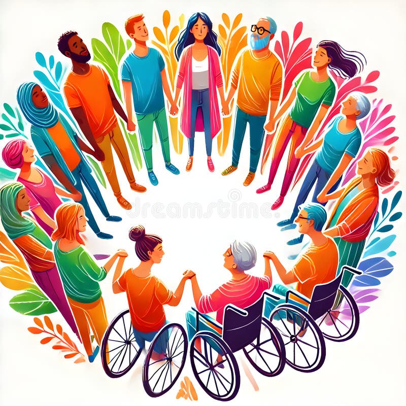 Diverse Group Joining Hands, Creating Inclusive Human Circle ...