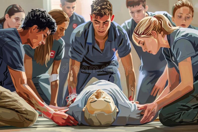 Diverse Group Learning Cpr Techniques Illustration Stock Illustration ...