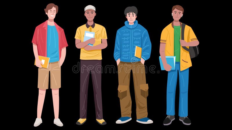 Diverse Group of Male Students Animation 4K Stock Footage - Video of ...