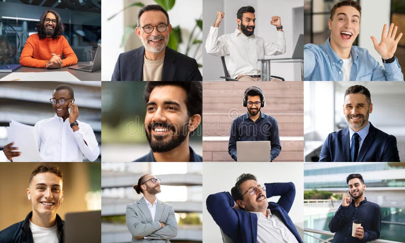 Diverse Group of Men Engaged in Various Professional Activities Stock ...