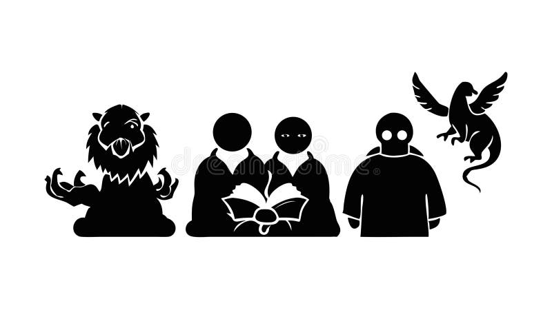 Diverse Group with Mythical Creatures, Fantasy Community, Vector Design ...