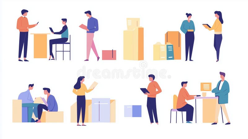 Office Workers Engaging in Various Tasks in a Modern Workspace ...