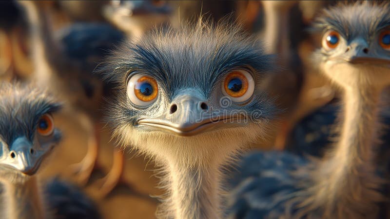 Diverse Group of Ostriches Displaying Unique Features in a Vibrant ...