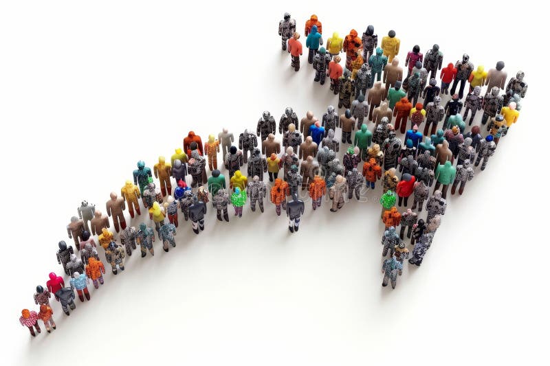 Diverse Group of People Ascending Rapidly on an Upward Arrow, Teamwork ...