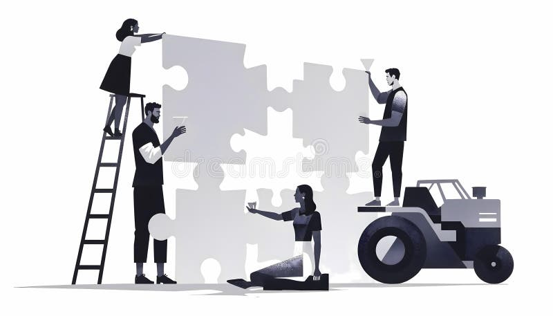 Diverse Group of People Assembling a Large Puzzle, Symbolizing ...